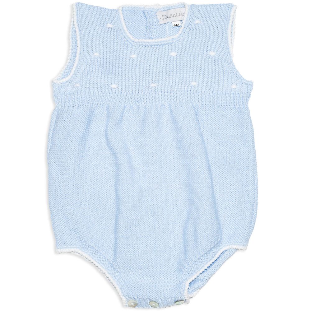 Byron Baby Blue Dots Organic Cotton Knitted Romper – Bea Colette