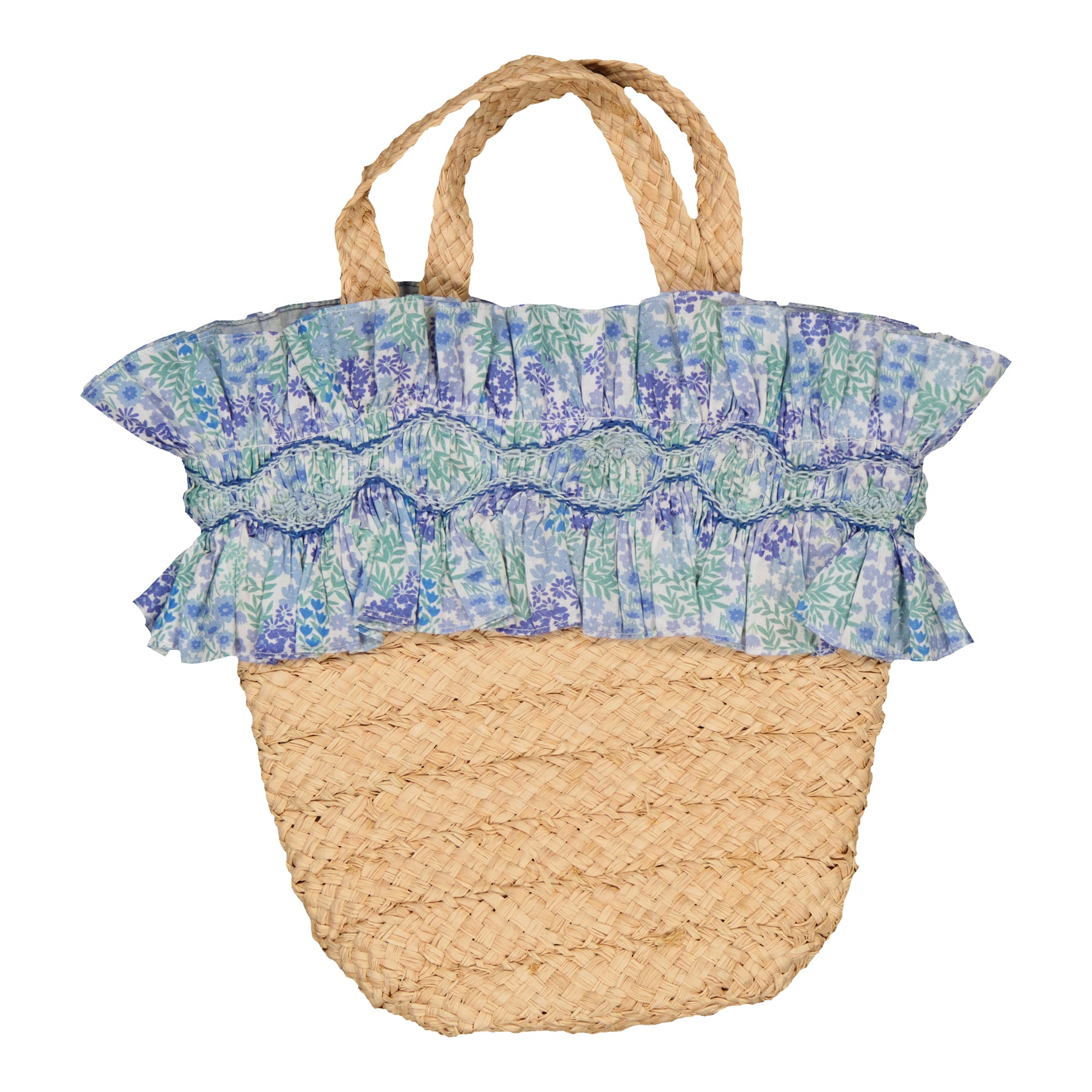 Pénélope Smocked Raffia Bag in Ditsy Blue Print – Bea Colette