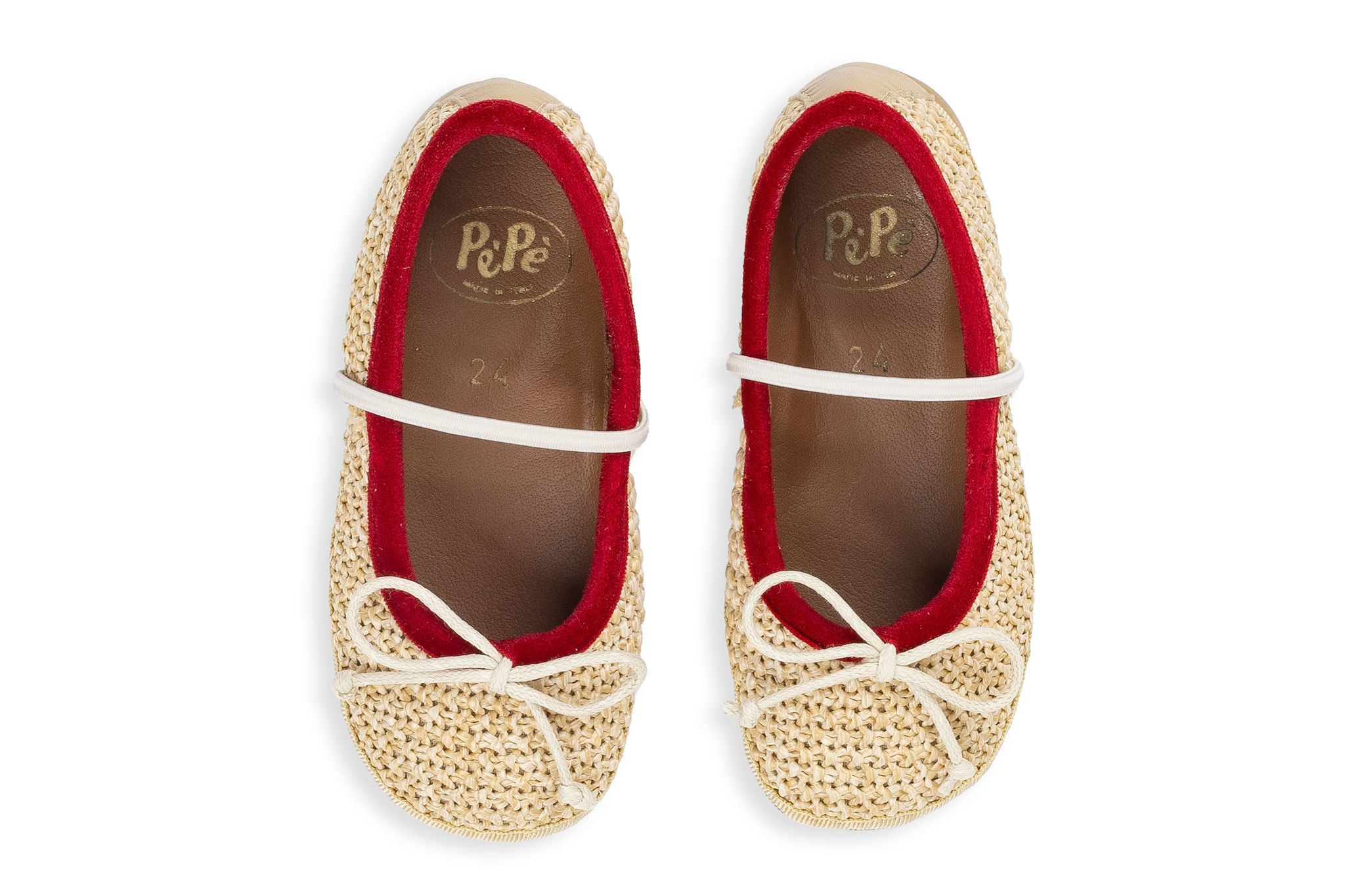 Girl's Raffia Apataki Flat with Red Trim | Bea Colette