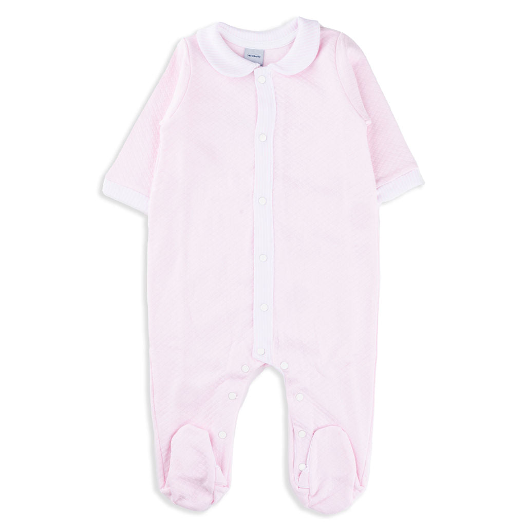 Light Pink Quilted Footed Sleepsuit with Stripe Collar – Bea Colette